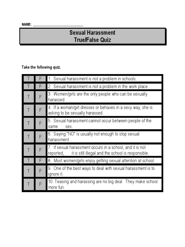 Sexual Harassment True/False Quiz: Take The Following Quiz | PDF