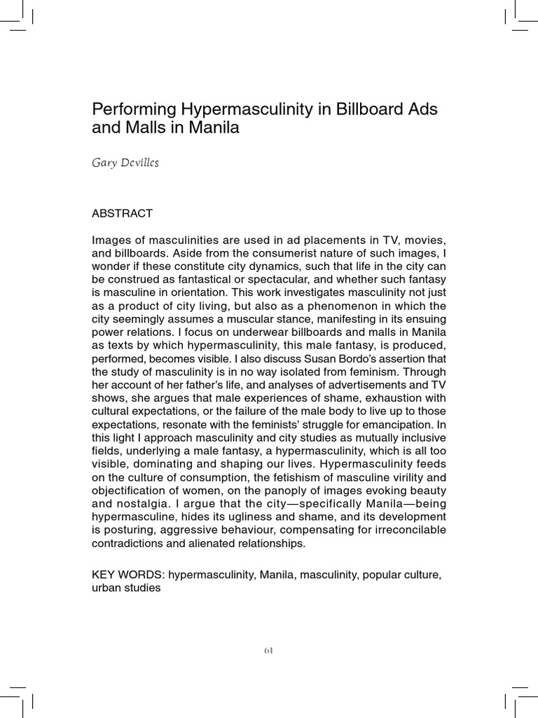 Performing Hypermasculinity (Devilles) PDF | PDF | Masculinity | Shopping Mall