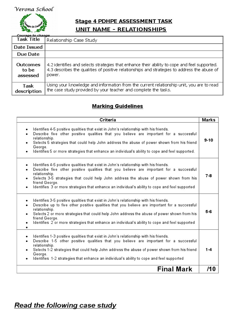 Stage 4 Relationships Ass Task | PDF | Adolescence | Learning