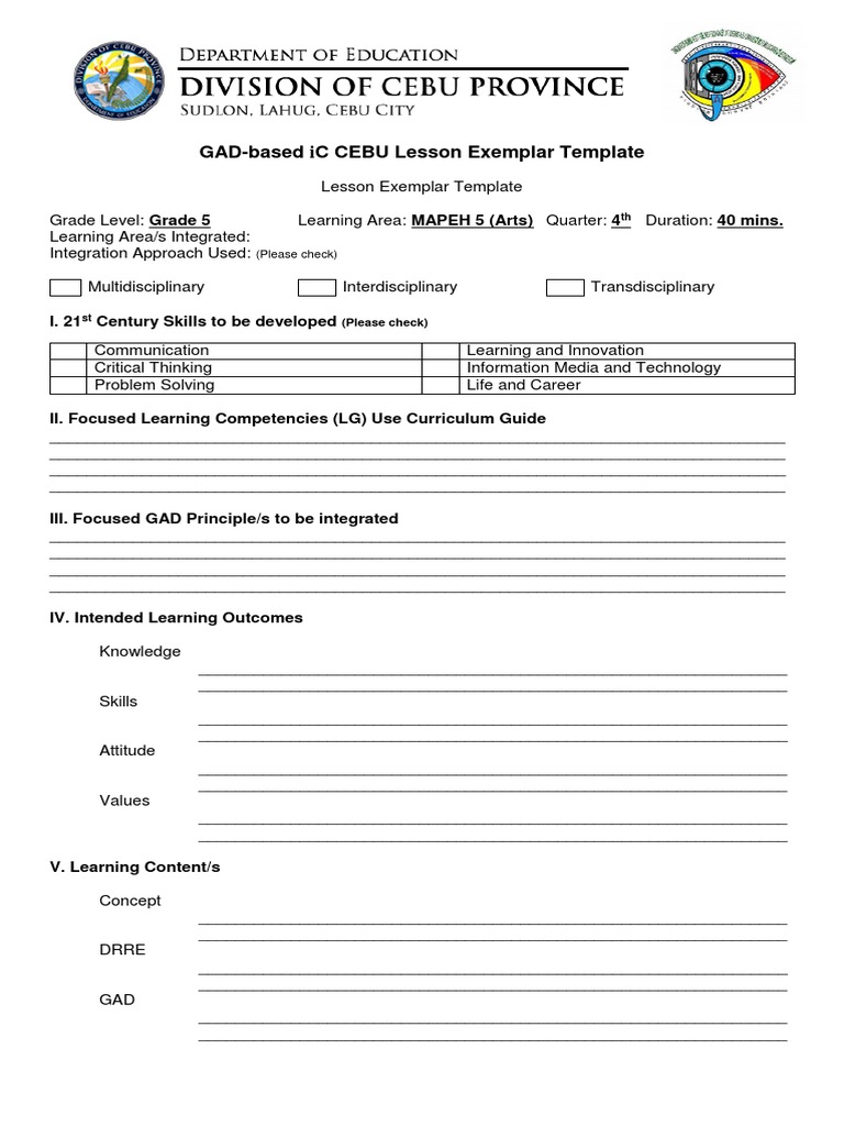 Grade 5 MAPEH Lesson Exemplar Template | PDF | Interdisciplinarity ...