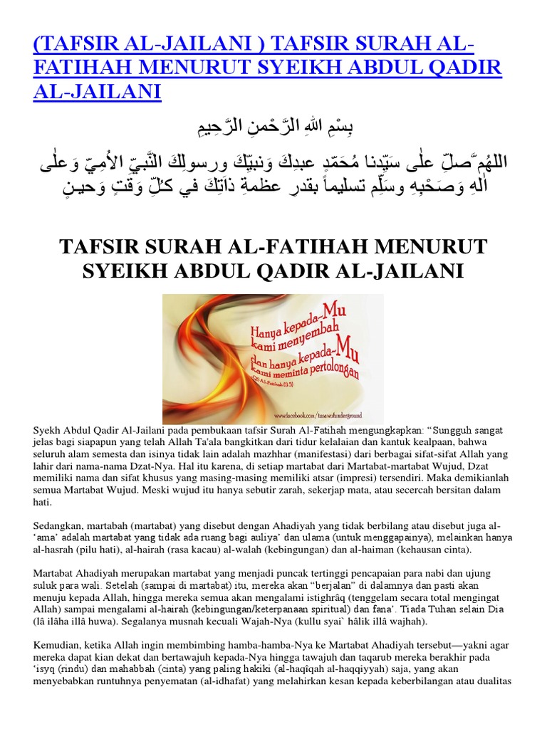 (Tafsir Al-Jailani) Tafsir Surah Al-Fatihah Menurut Syeikh Abdul Qadir ...