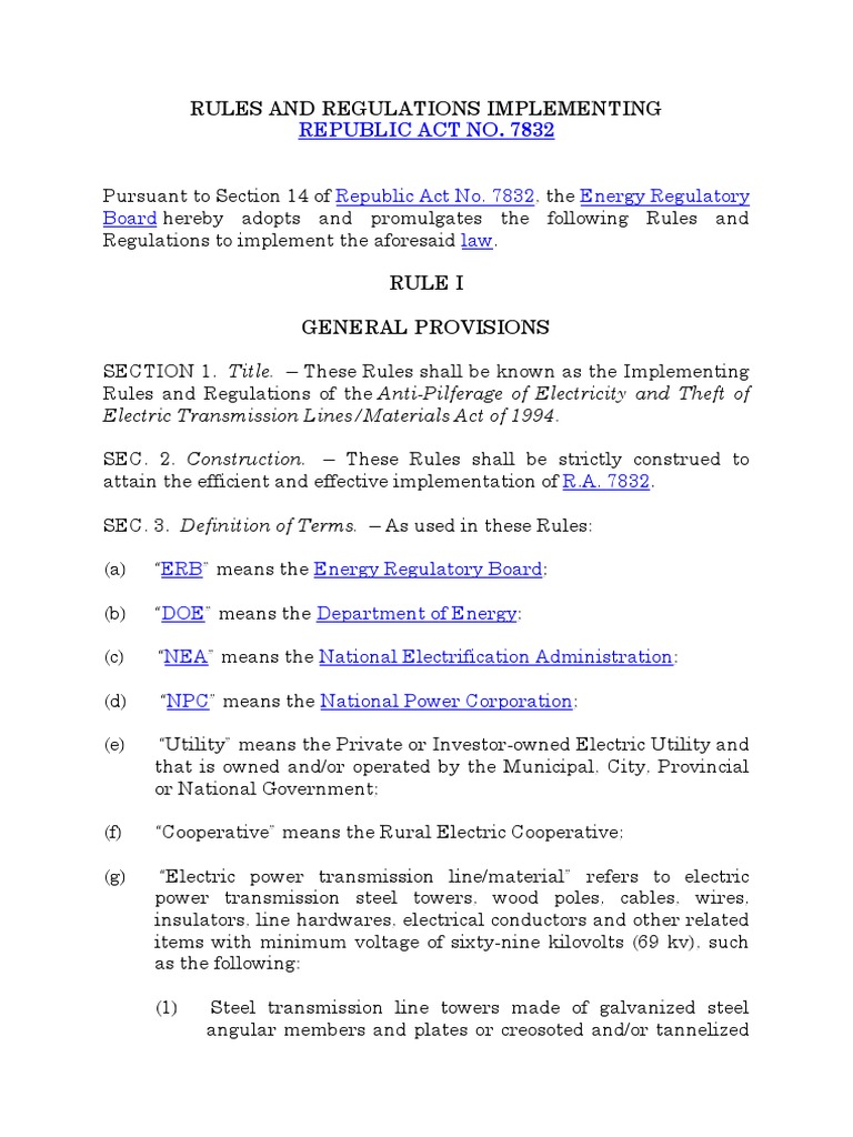 R.A. 7832 - Irr (Erb) | PDF | Electric Power Transmission | Kilowatt Hour