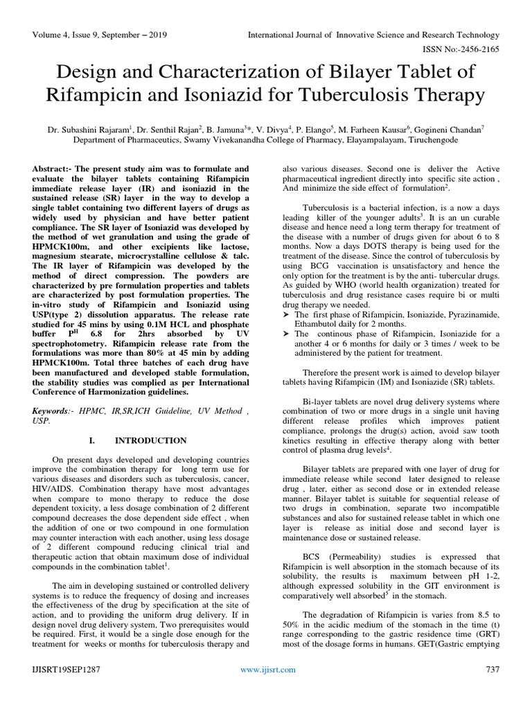 Design and Characterization of Bilayer Tablet of Rifampicin and ...