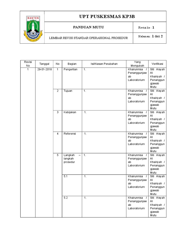 Revisi SOP UPT Puskesmas KP3B | PDF