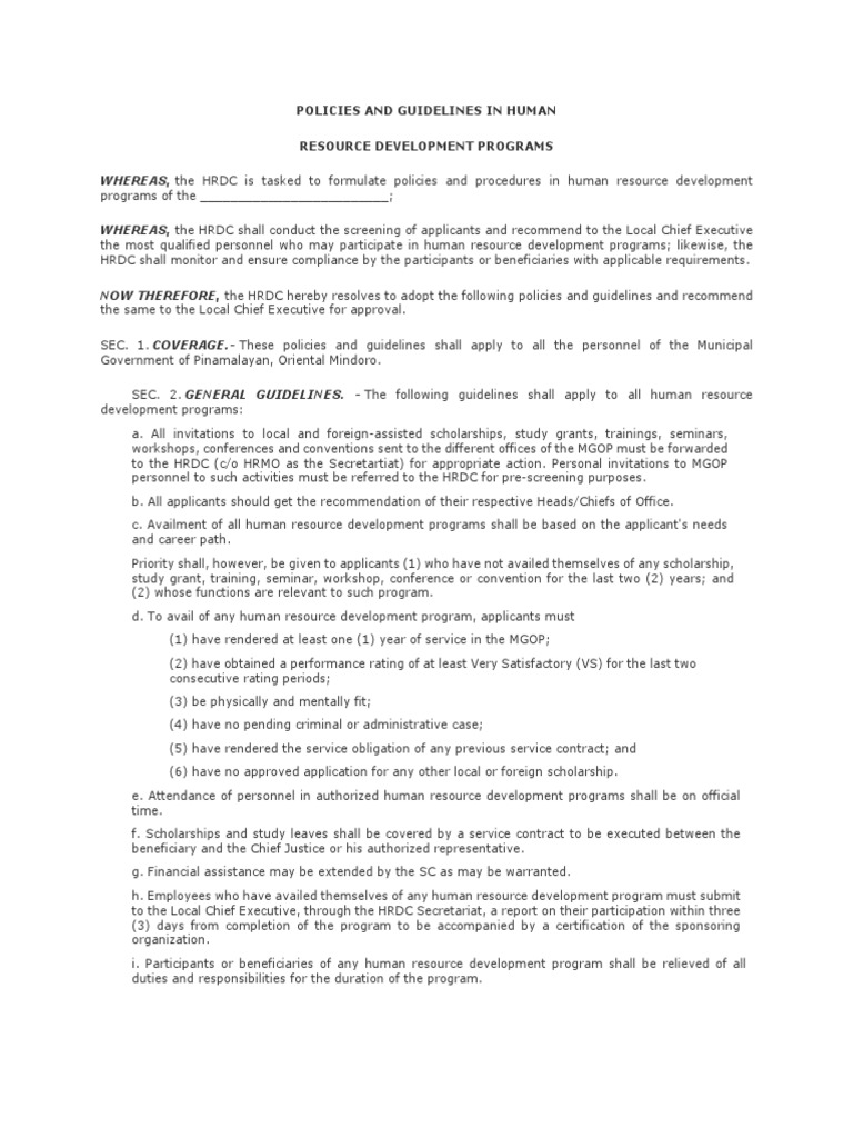HRDC Policies for Development Programs | PDF | Contractual Term ...