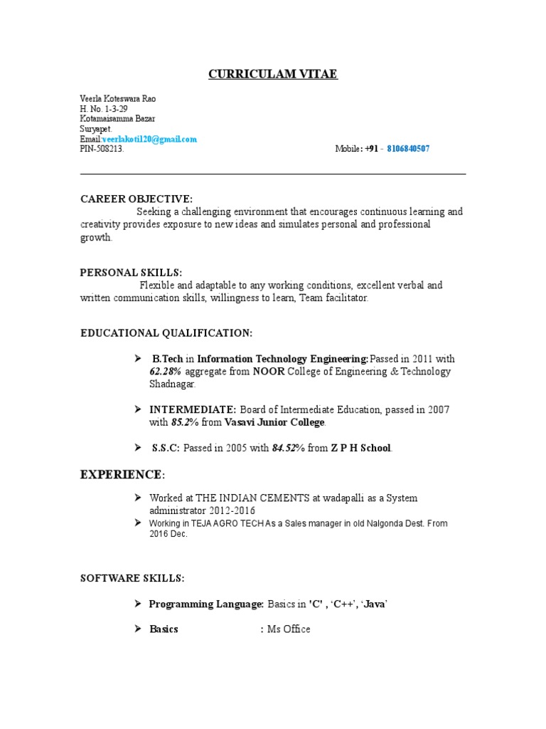 A Comprehensive Curriculum Vitae Highlighting Educational Qualifications, Work Experience ...