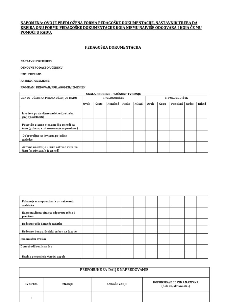 Pedagoska Dokumentacija | PDF