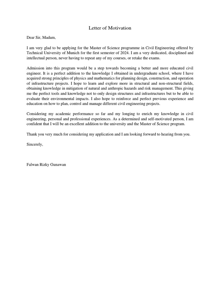 Letter of Motivation | PDF