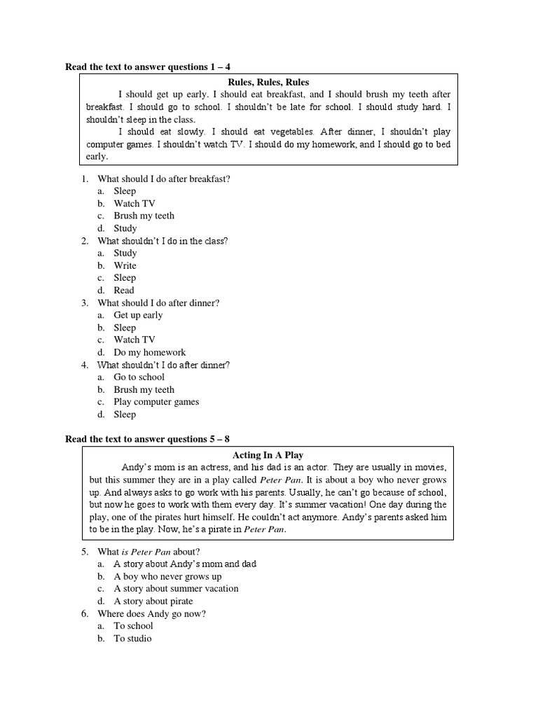 Read The Text To Answer Questions 1 - 4 Rules, Rules, Rules | PDF