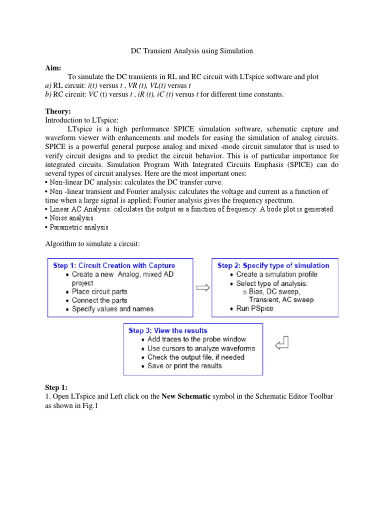 DC Transient Analysis Using Simulation | PDF | Spice | Electrical Network