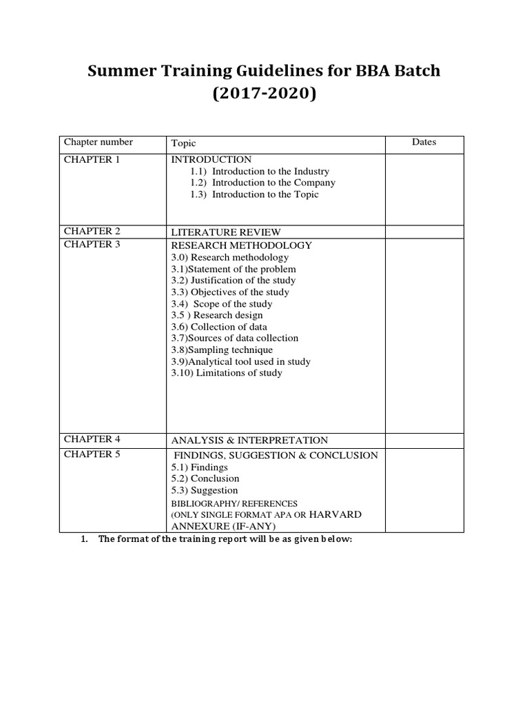 Summer Training Guidelines 2017-20 Batch. | PDF