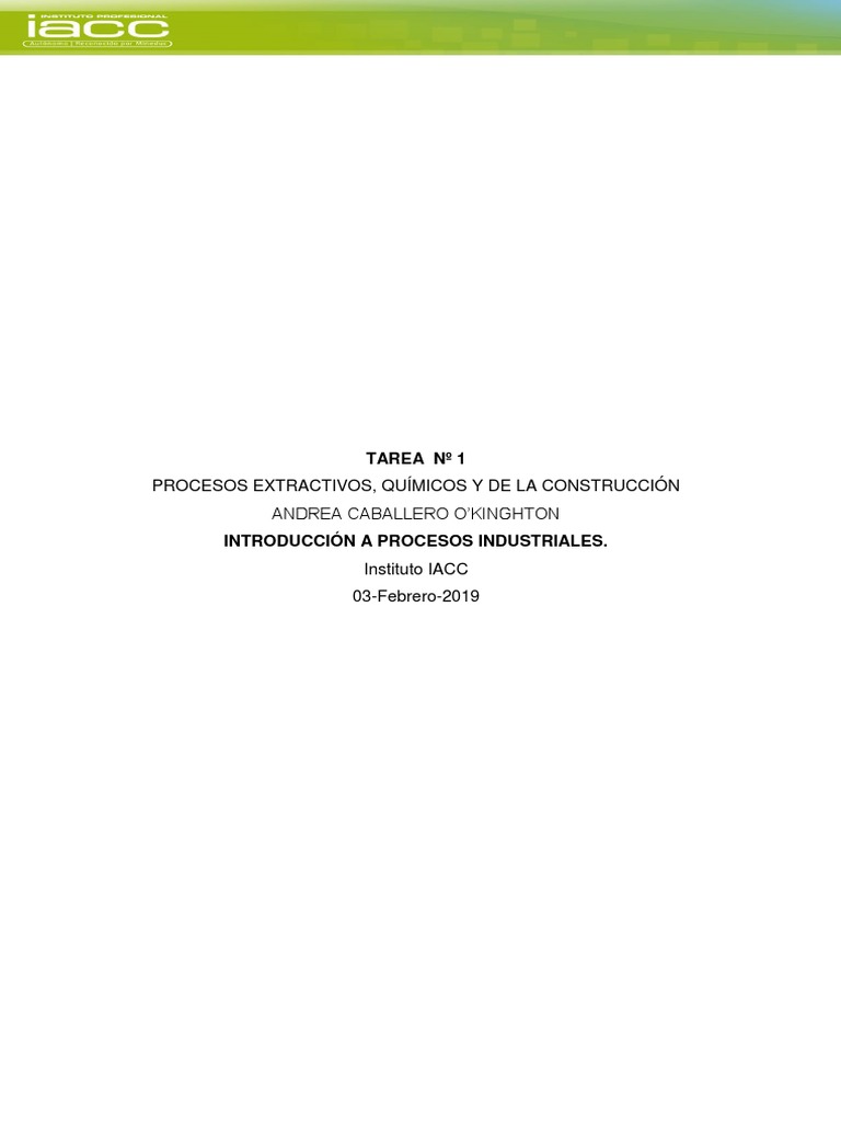 Tarea #1 Procesos Extractivos Quimicoa y de La Construcción Iacc | PDF | Energía y recursos ...