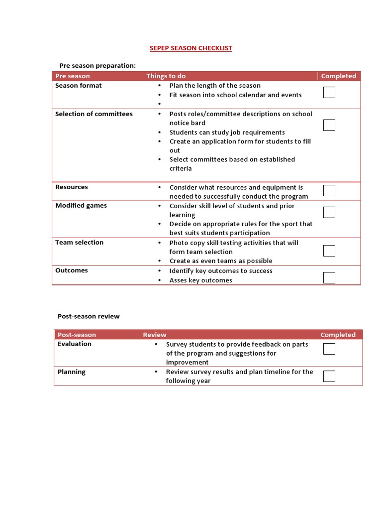 Sepep Checklist | PDF