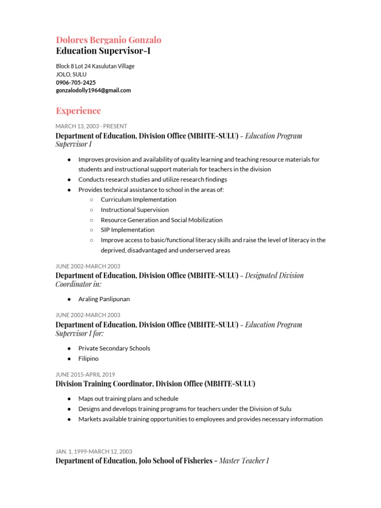 CV Deped Sample | Download Free PDF | Teachers | Classroom