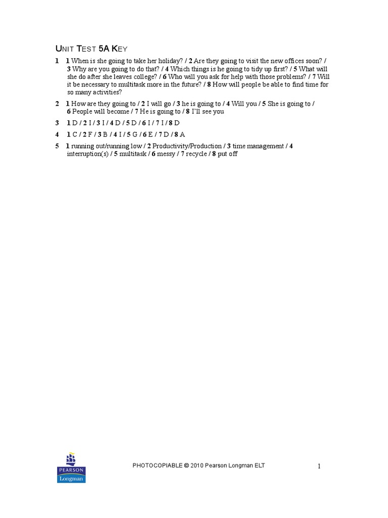 Lifestyle Answer Key Unit 5 Test | PDF
