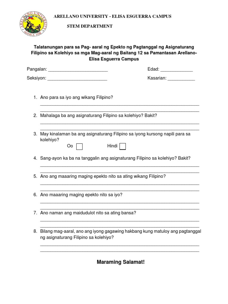 Talatanungan para Sa Pag | PDF