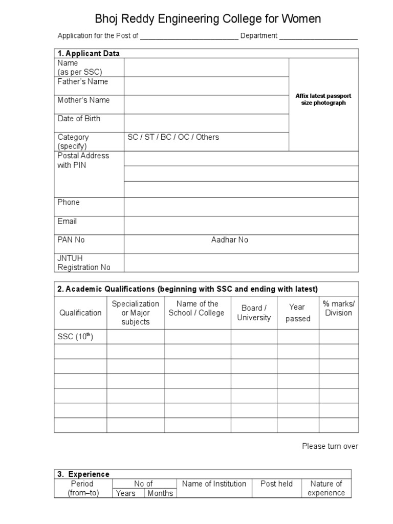 BRECW-Candidates Biodata Form | PDF