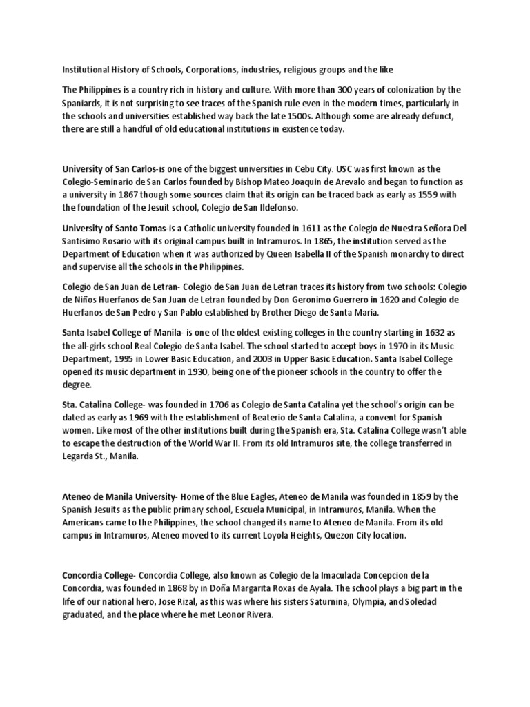 Institutional History of Schools and Industry | PDF | Philippines | Manila