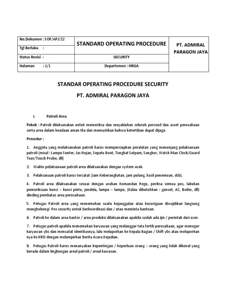 Standar Operating Procedure Security | PDF | Bisnis | Teknologi & Rekayasa