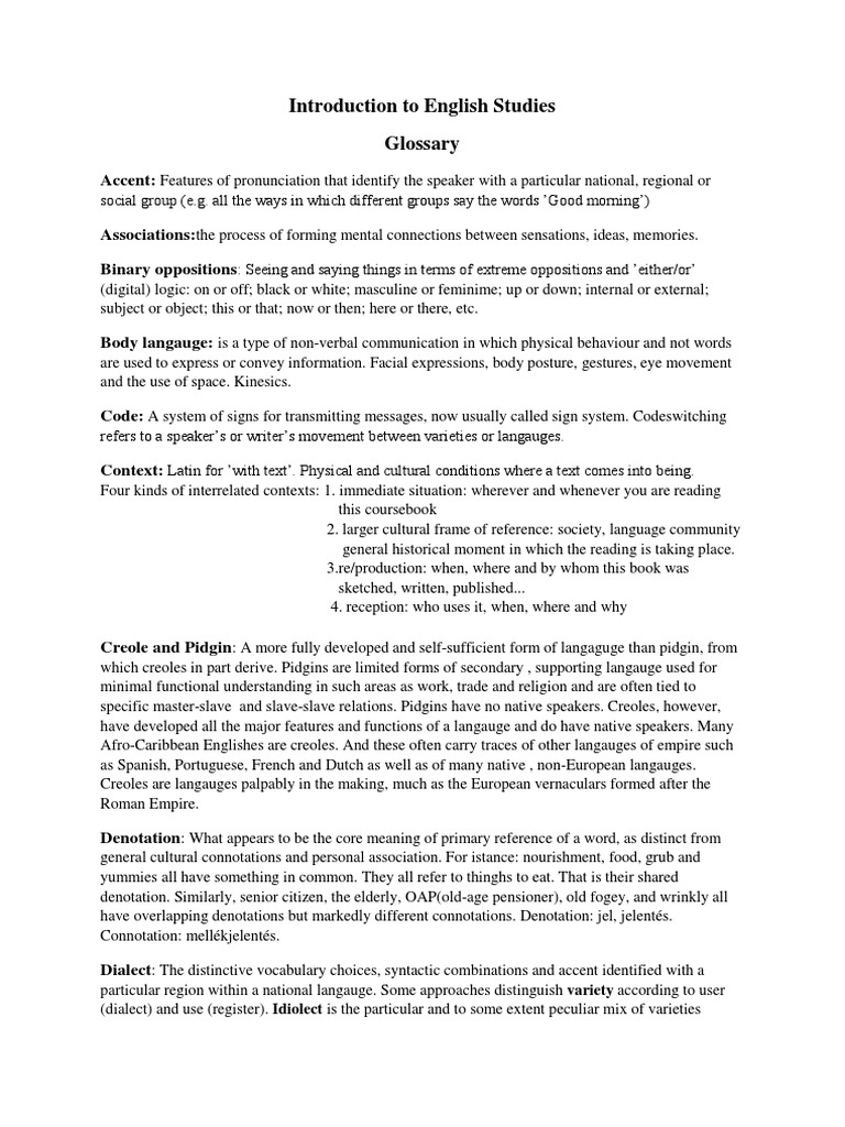 Key Terms in English Studies Glossary | PDF | Languages | Language Arts ...