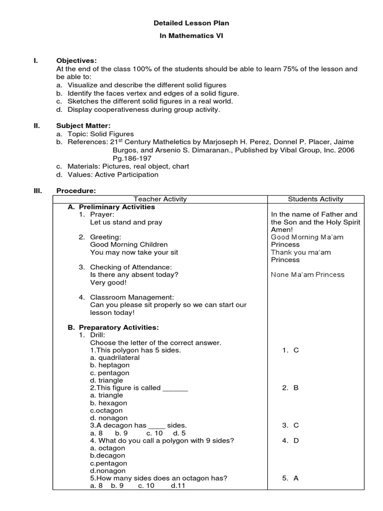 Detailed Lesson Plan in Mathematics VI | Download Free PDF | Vertex ...