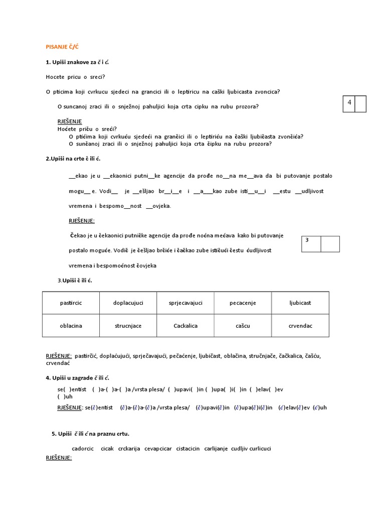 Razne Pravopisne Vježbe | PDF