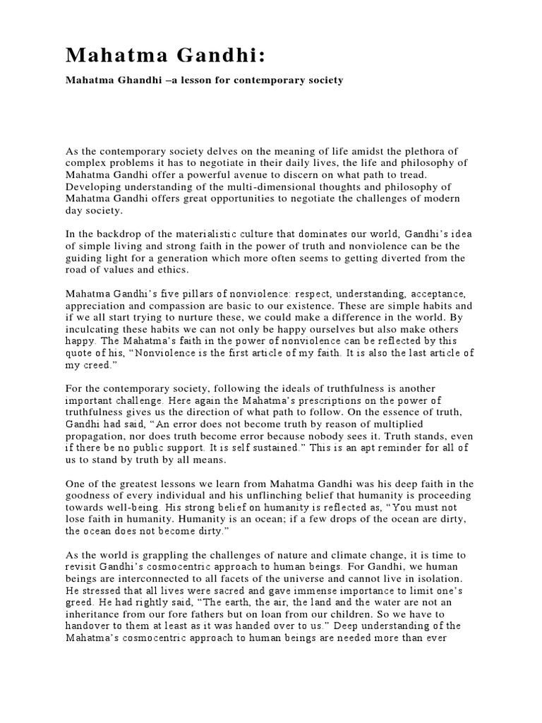 Mahatma Gandhi:: Mahatma Ghandhi - A Lesson For Contemporary Society ...