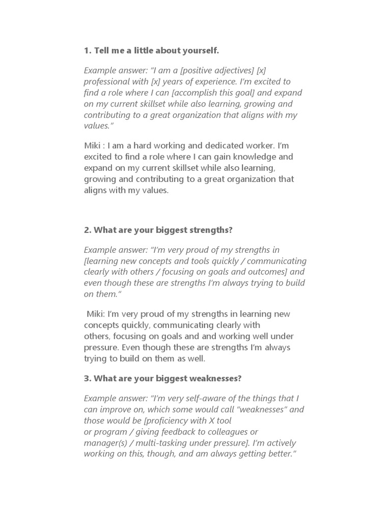 Tell Me A Little About Yourself | PDF | Question | Leadership