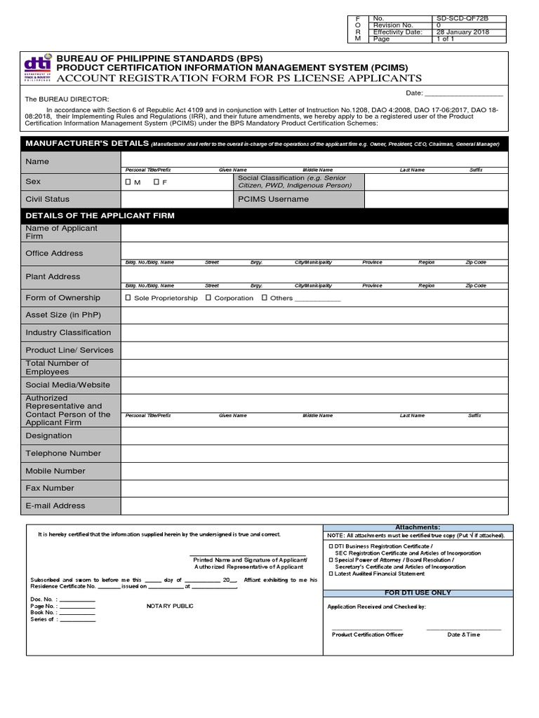 BPS PCIMS Account Registration Form | PDF | Government Information ...