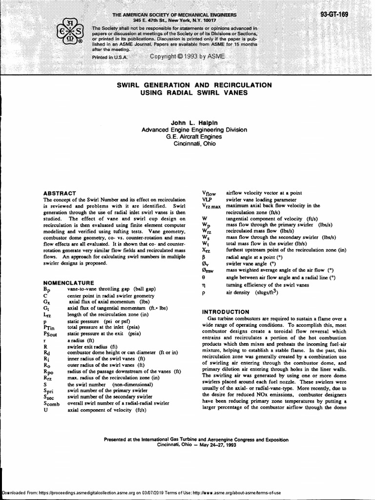 Swirl Generation and Recirculation Using Radial Swirl Vanes | PDF ...