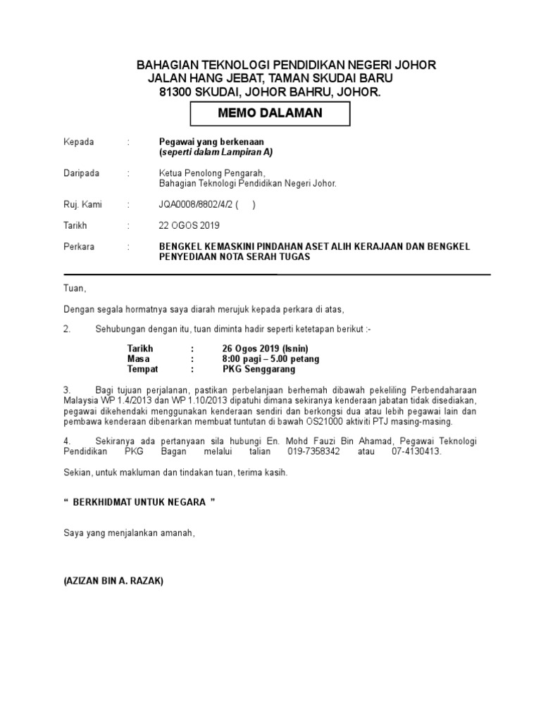Memo Bahagian | PDF