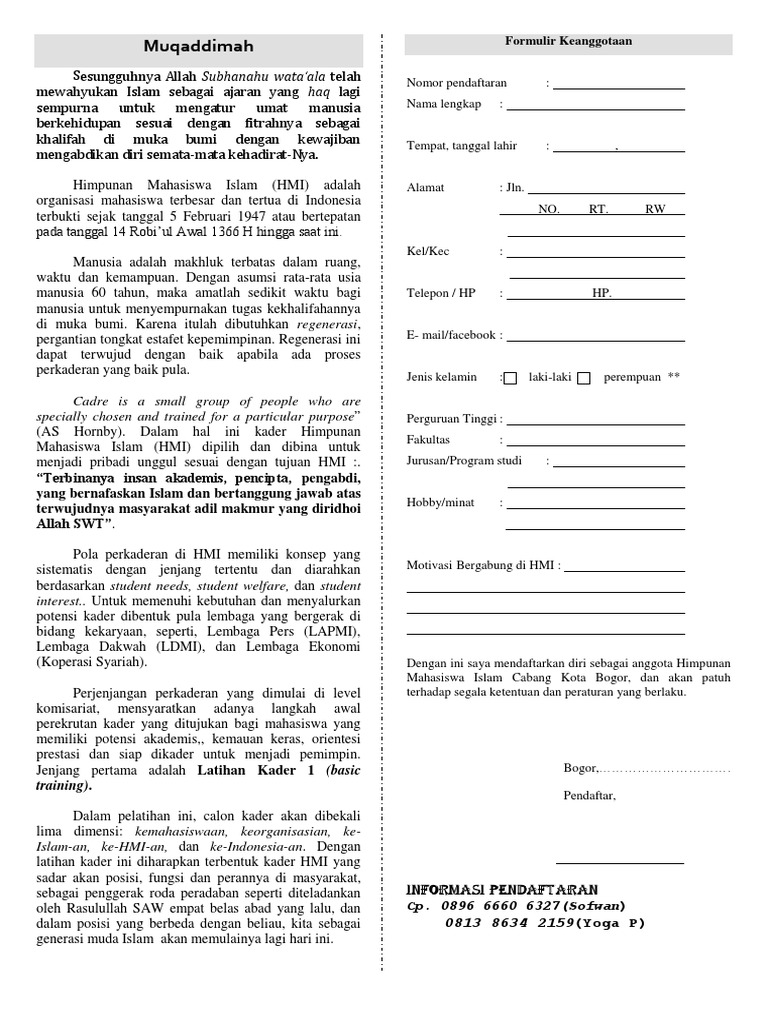 Pendaftaran Anggota Himpunan Mahasiswa Islam | PDF | Karier ...