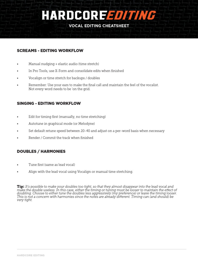 Hardcore Editing Cheatsheet - Vocals | PDF
