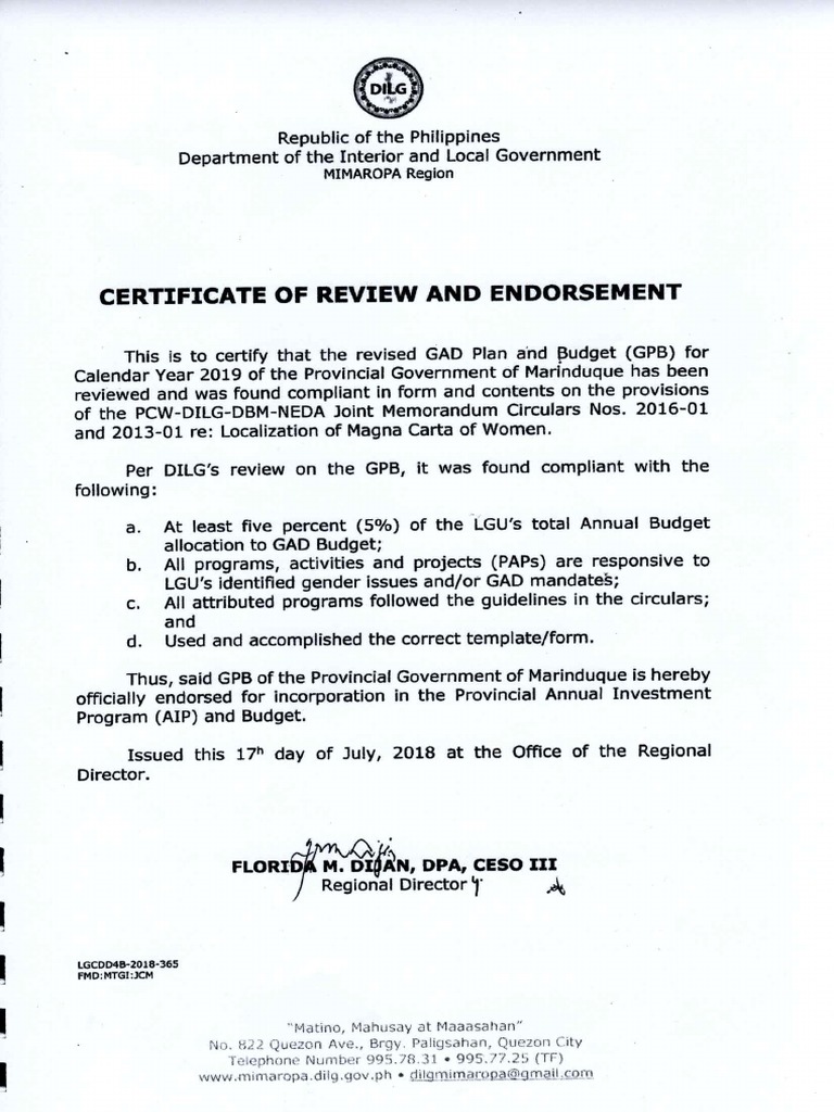 GAD Plan Reveiwed by DILG