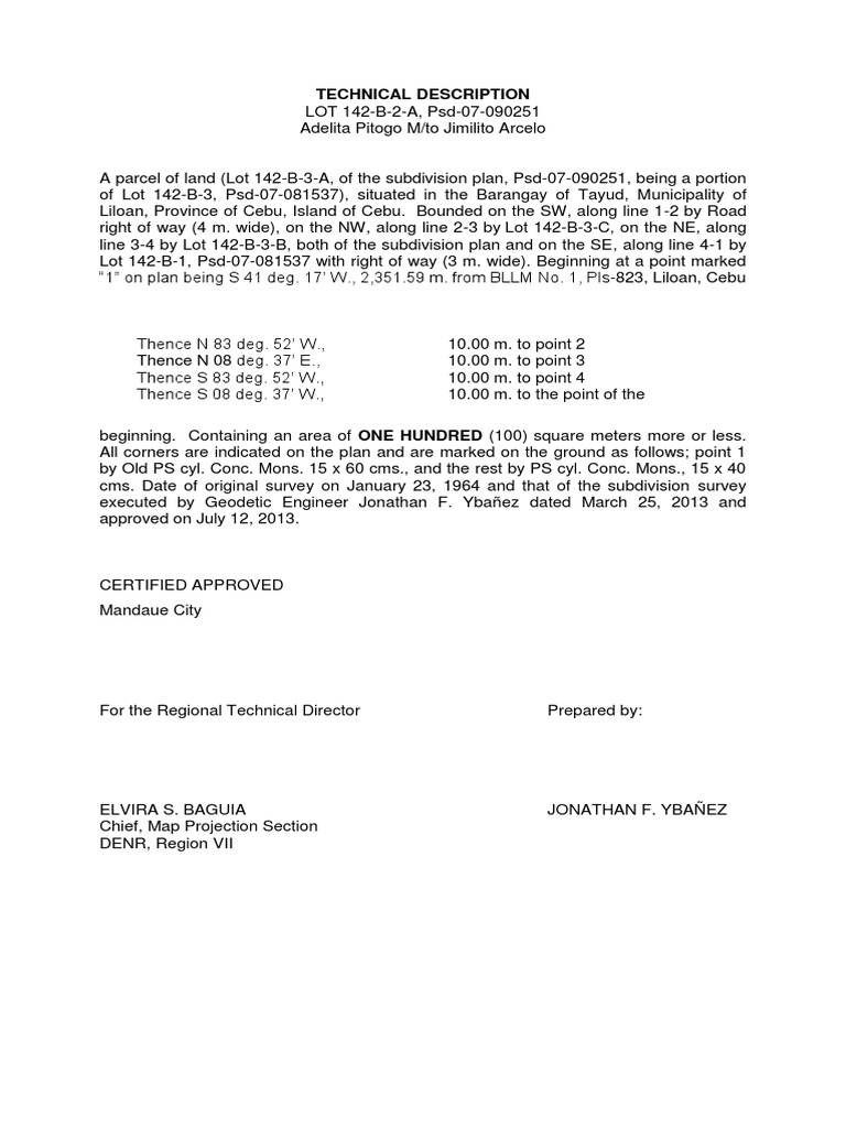 Technical Description Lot 142-B-3-A | PDF | Science & Mathematics