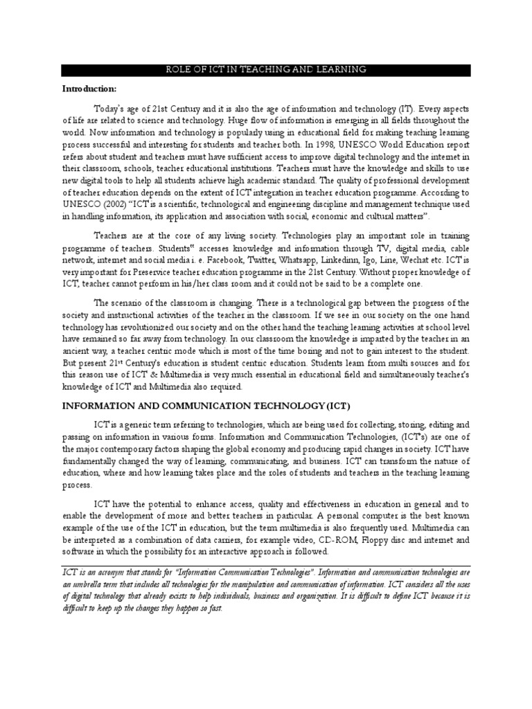 Role of Ict in Teaching and Learning | PDF | Educational Technology ...