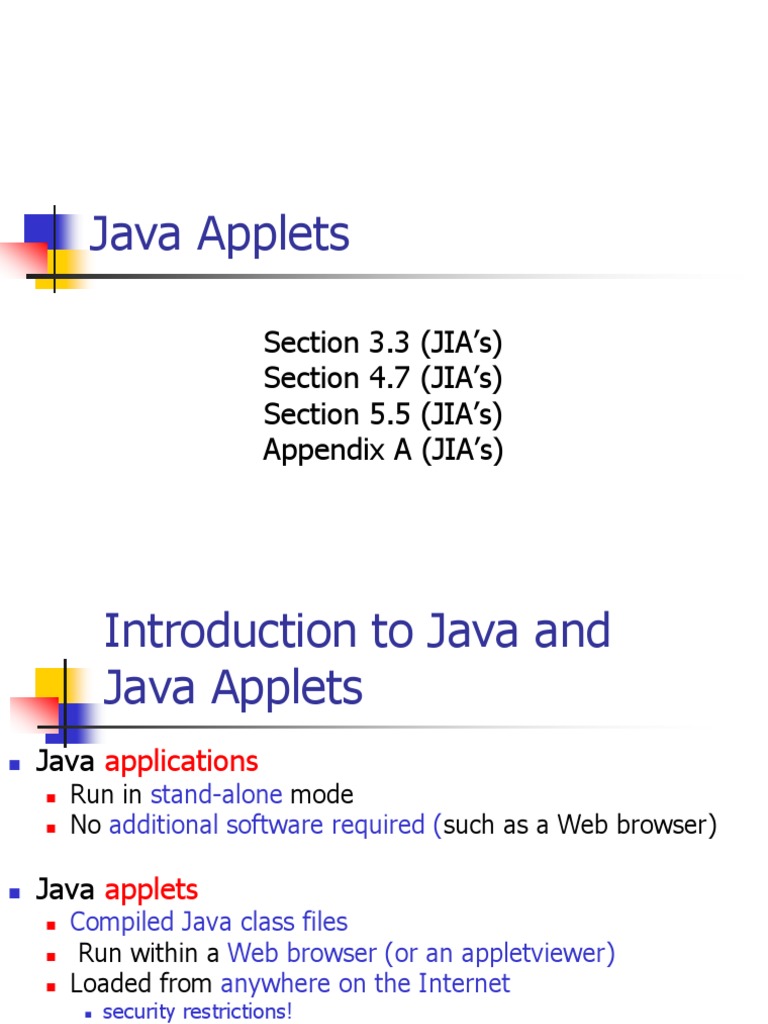 Java Applets: Section 3.3 (JIA's) Section 4.7 (JIA's) Section 5.5 (JIA ...