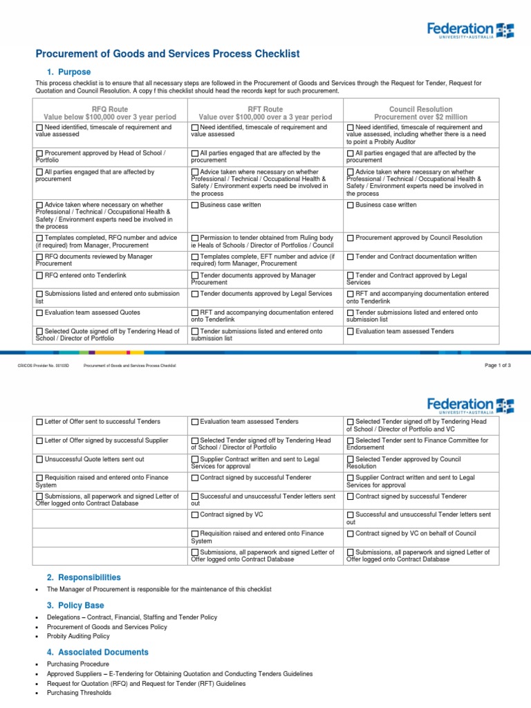 Procurement of Goods and Services Process Checklist | PDF | Procurement ...