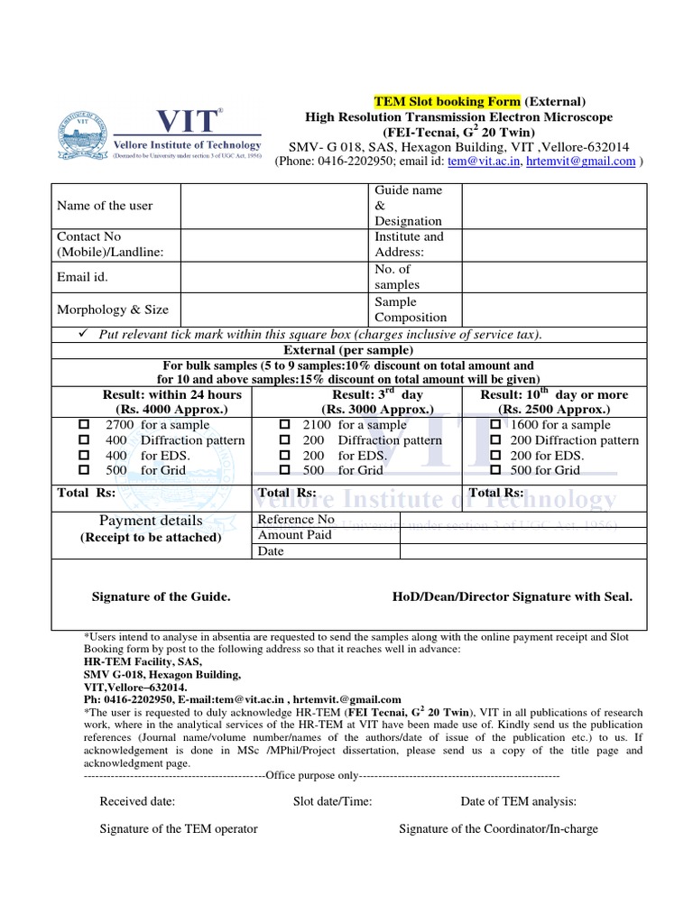TEM Slot Booking Form-External | PDF | Transmission Electron Microscopy ...