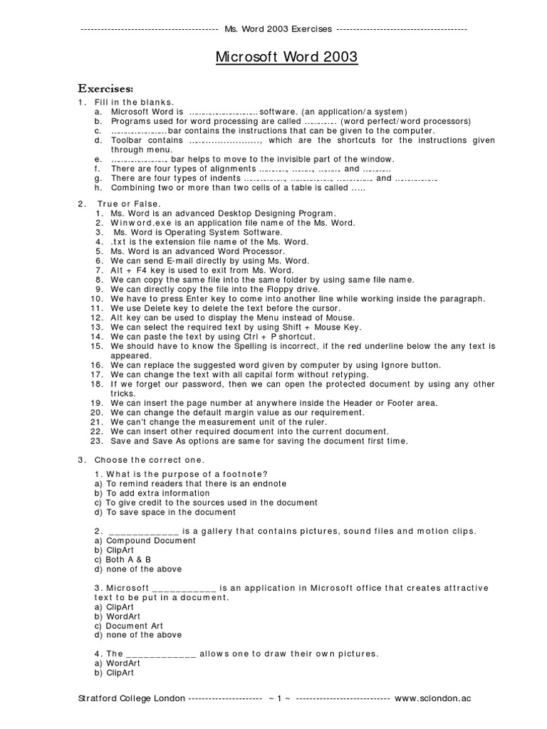 Ms. Word Exercises | Download Free PDF | Microsoft Word | Paragraph