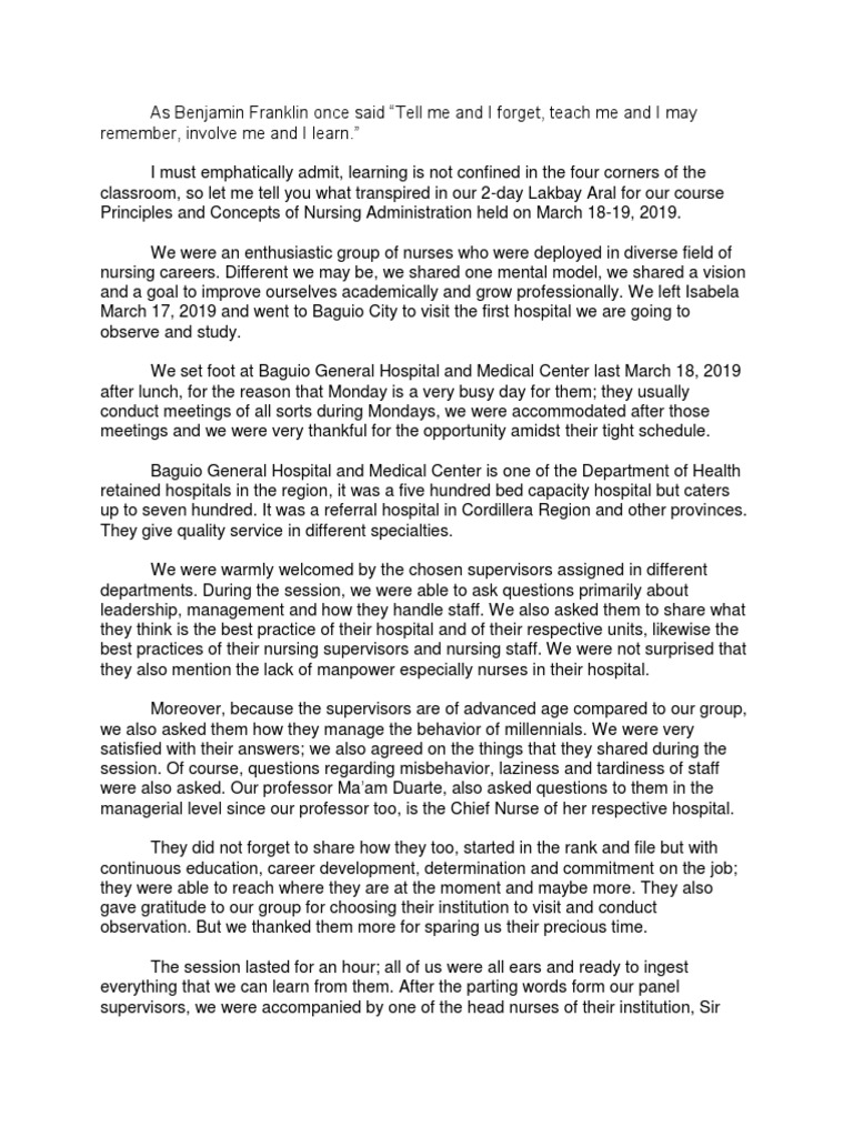 Nar Report Lakbay Aral | PDF | Hospital | Nursing