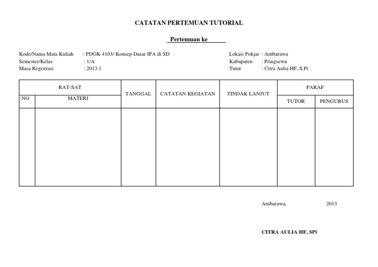 Catatan Pertemuan Tutorial | PDF