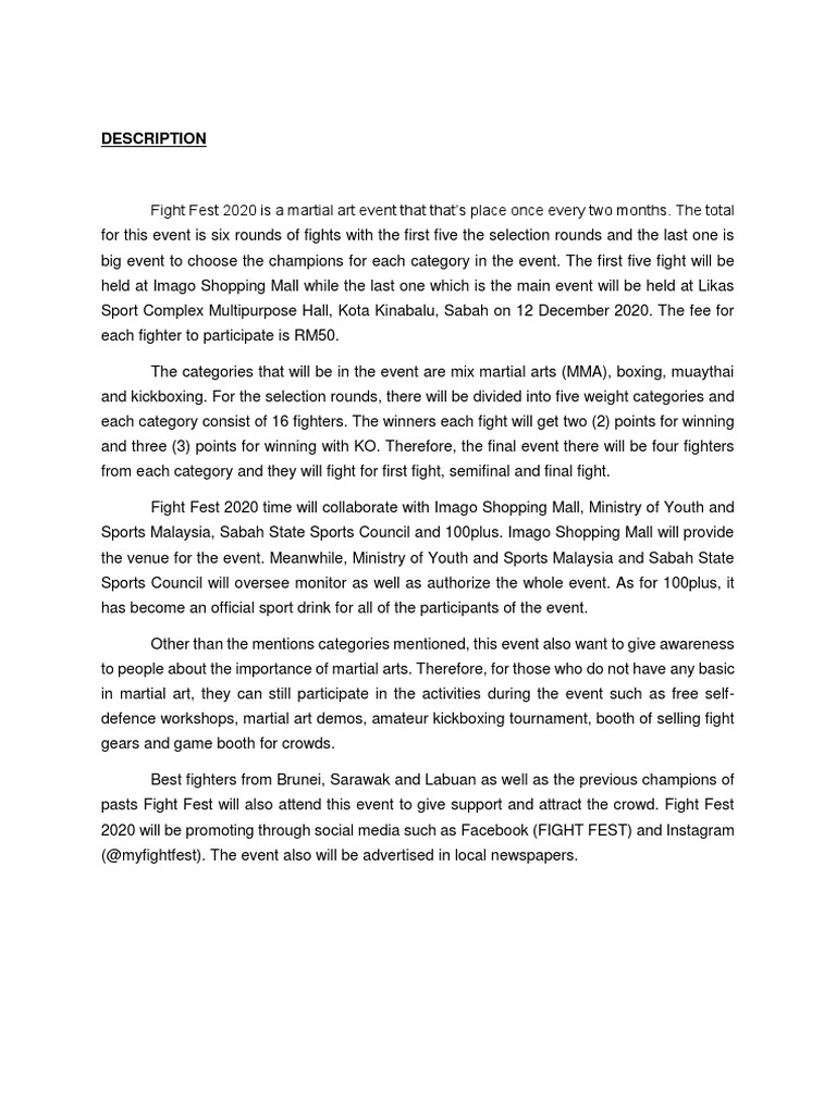 Event Proposal | PDF | Mixed Martial Arts | Sports