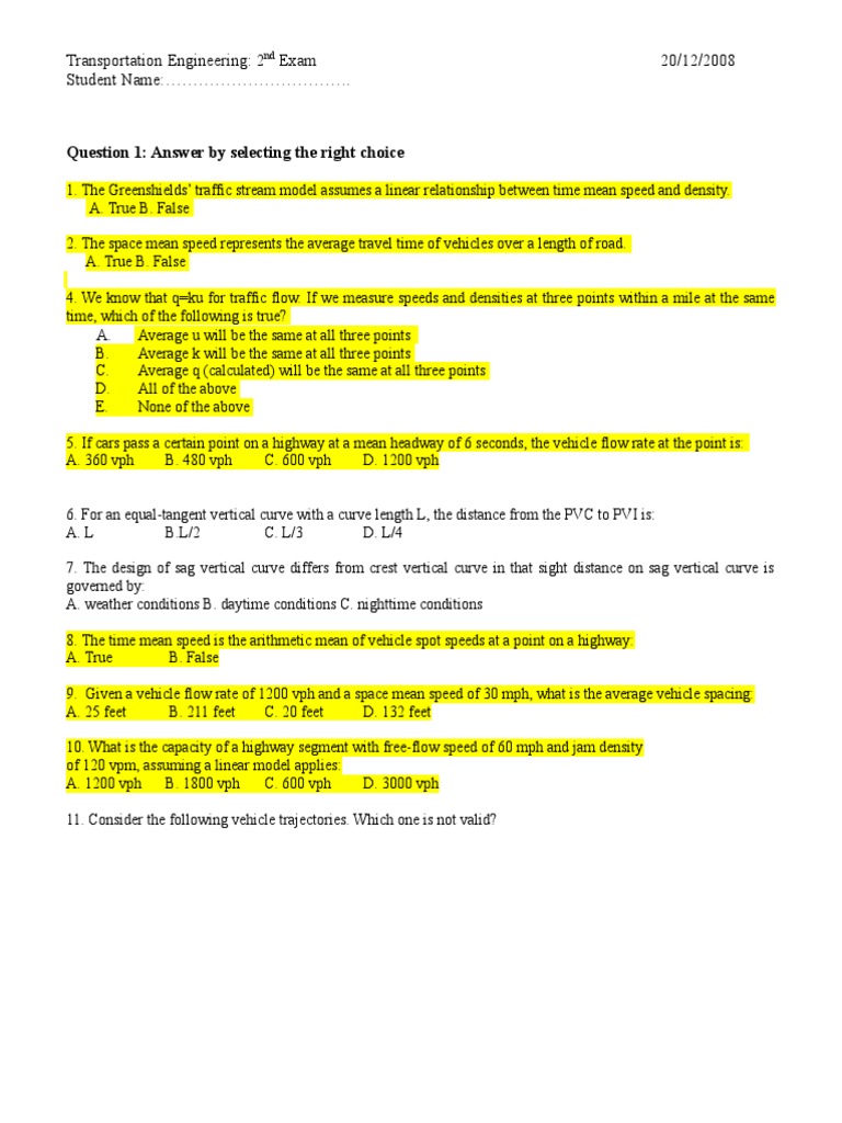 Question 1: Answer by Selecting The Right Choice: Transportation ...