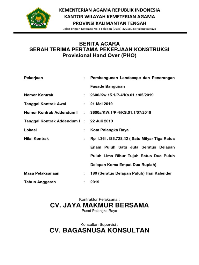 Berita Acara PHO CV Ke PPK - 17 Final Pho | PDF