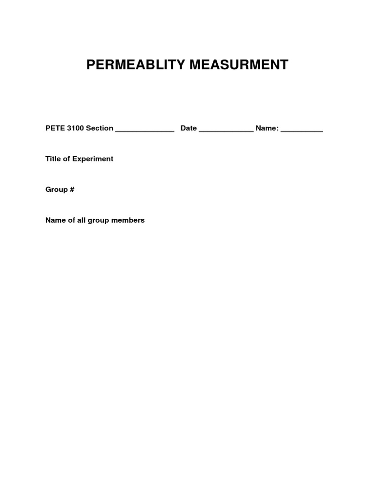 Lab Report Permeability Measurement | PDF | Permeability (Earth ...
