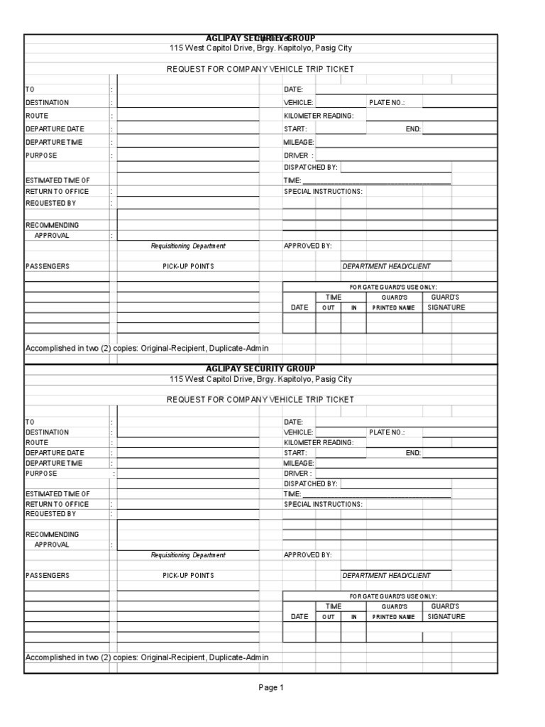 Trip Ticket Form | PDF | Land Transport | Transport