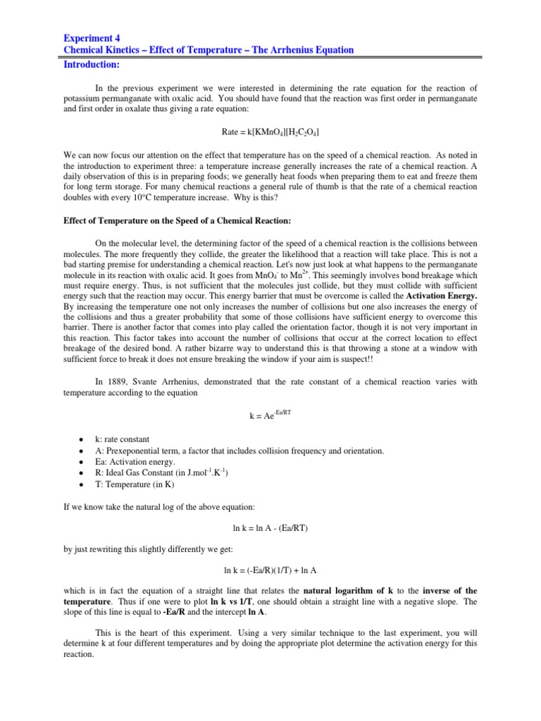 112 Experiment 4 | PDF | Reaction Rate | Activation Energy