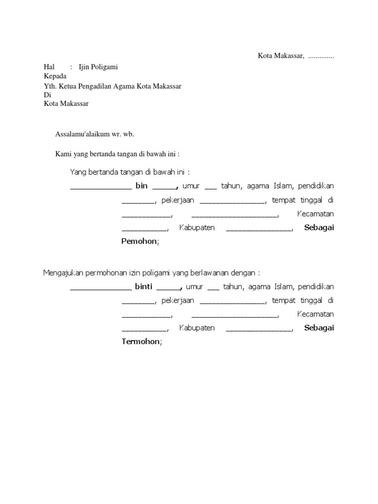 Contoh Permohonan Izin Poligami | PDF
