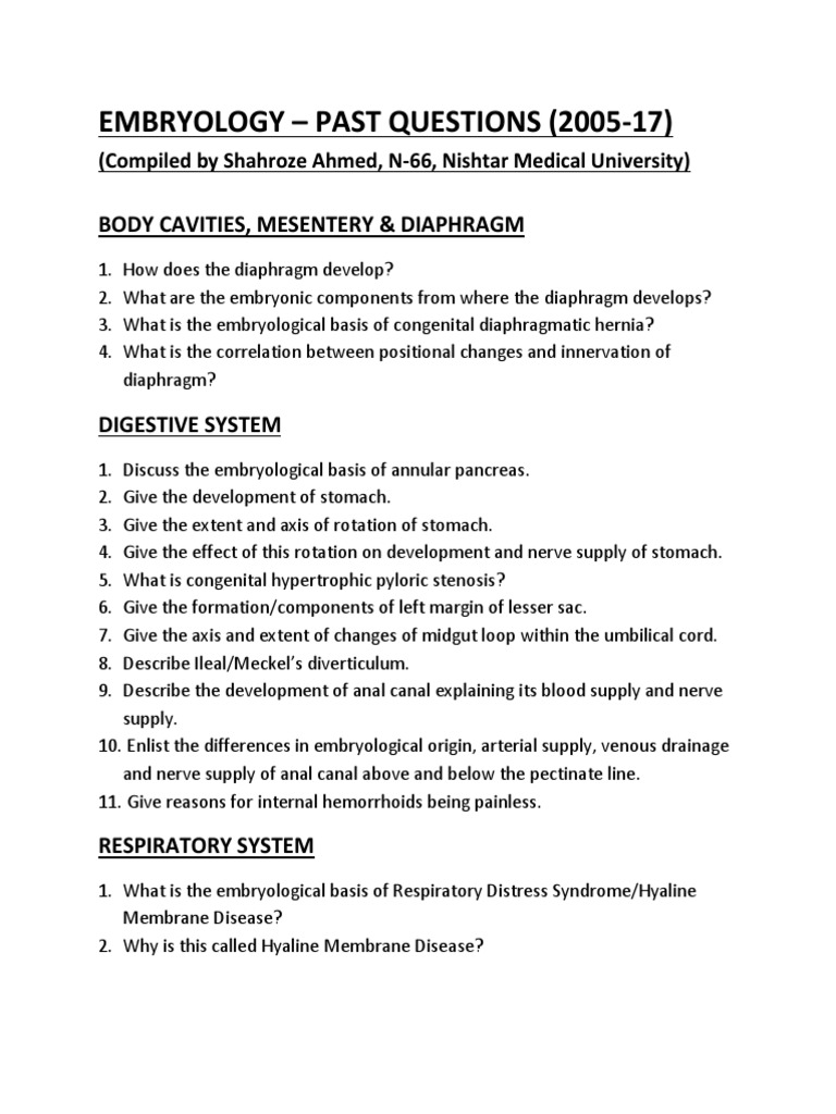 Embryology Questions And Answers Pdf Comparative Embryology Reading